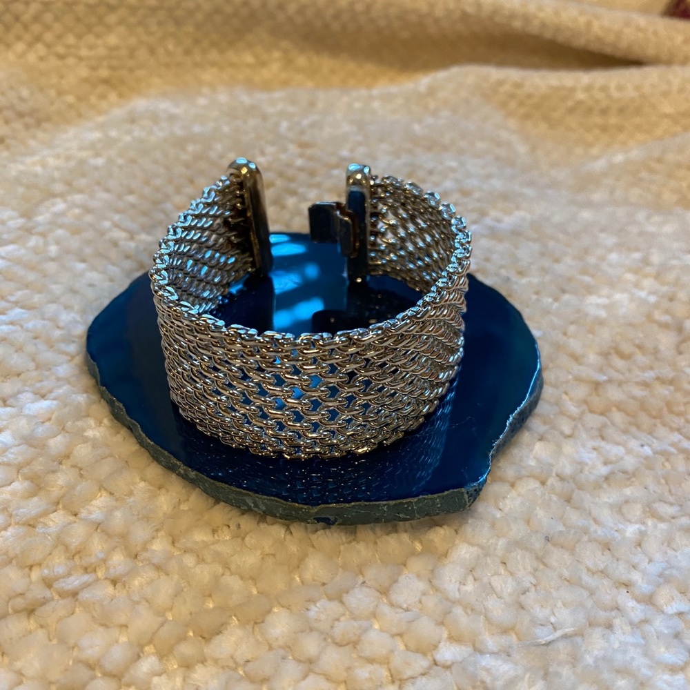 Woven Silver Bracelet (1in Thick) - Gem